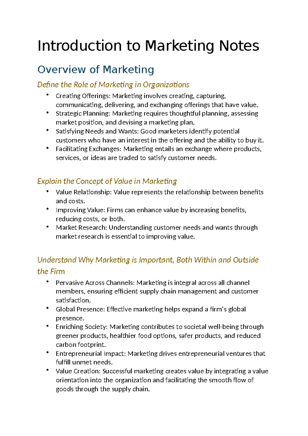 Introduction to Marketing Notes - Introduction to Marketing Notes ...