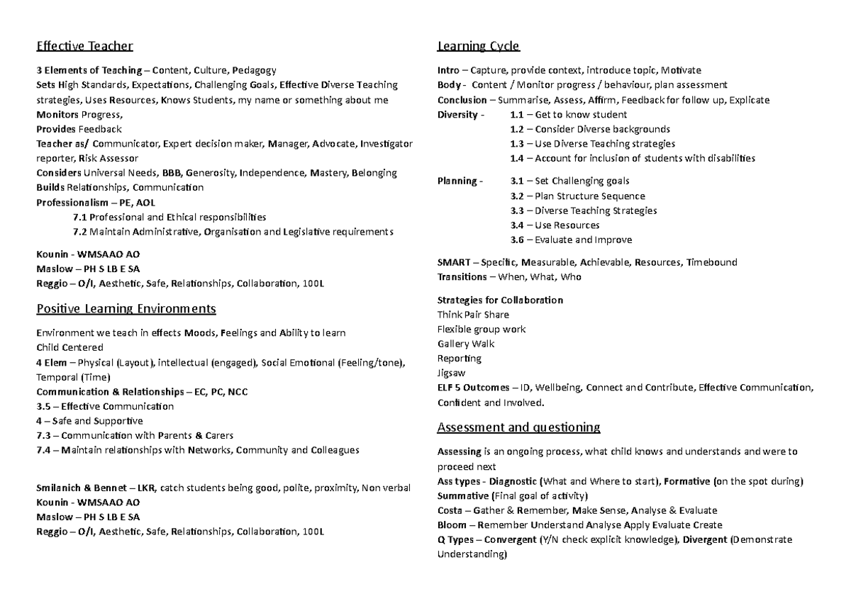 Exam Notes - Summary Introduction to Teaching - Effective Teacher ...