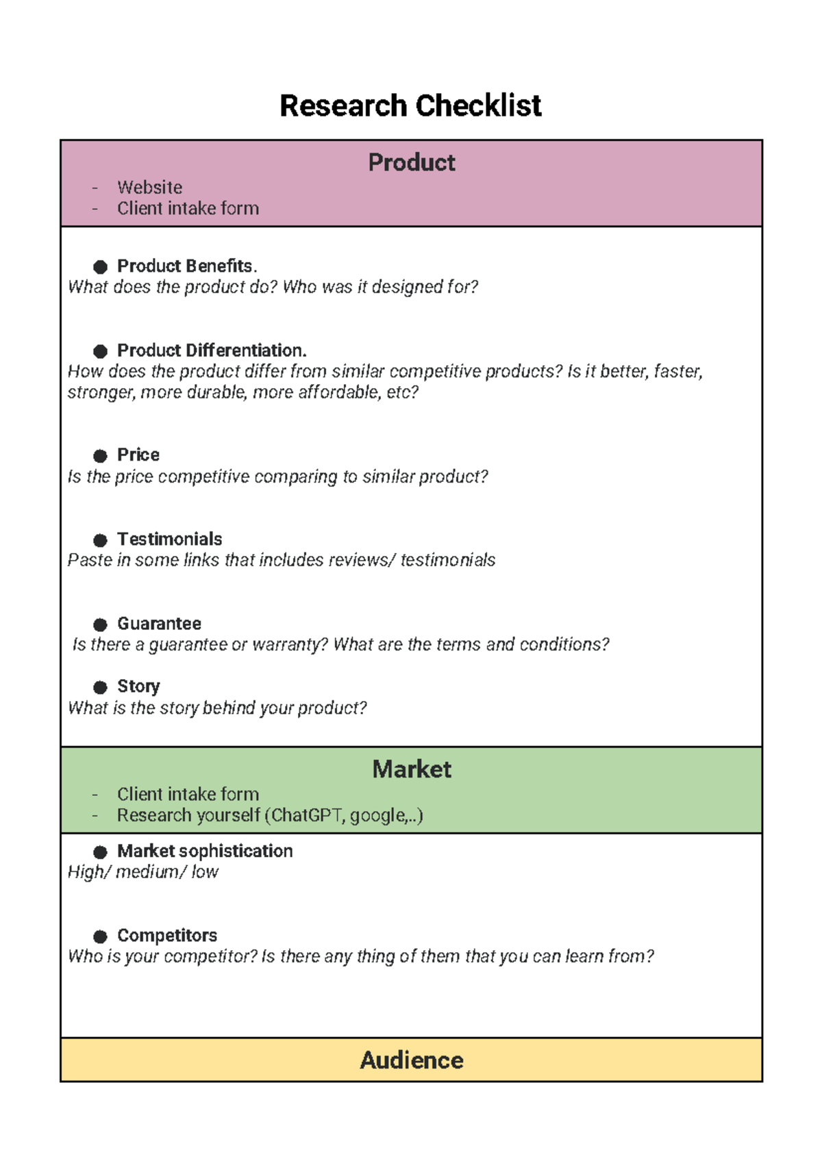 Research Checklist - Research Checklist Product - Website - Client ...