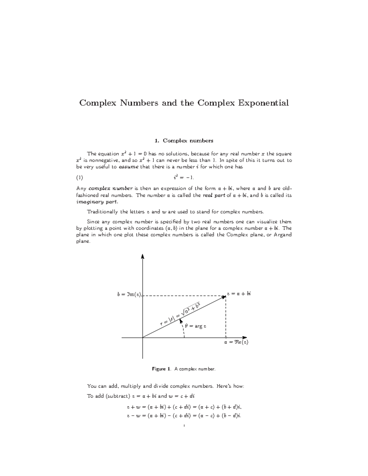 Basics on complex numbers - Complex Numbers and the Complex Exponential ...