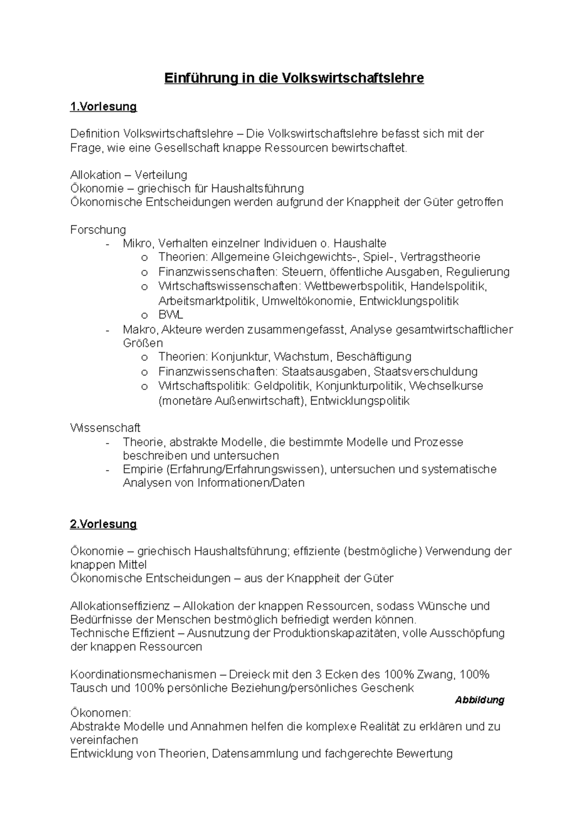 VL-VWL - Zusammenfassung Einführung in die Volkswirtschaftslehre - in ...