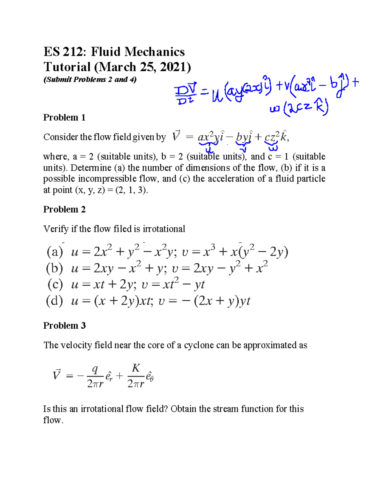 Tutorial 8 - LOL - ES 212: Fluid Mechanics Tutorial (March 25, 2021 ...