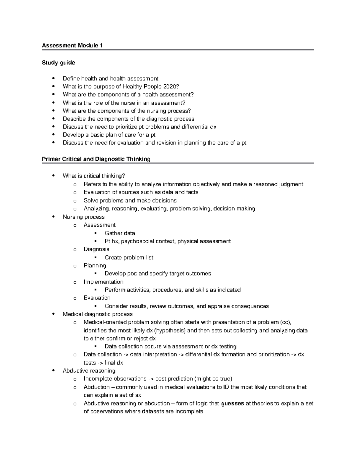 Assessment Exam 1 - Lecture notes for exam 1 - Assessment Module 1 ...