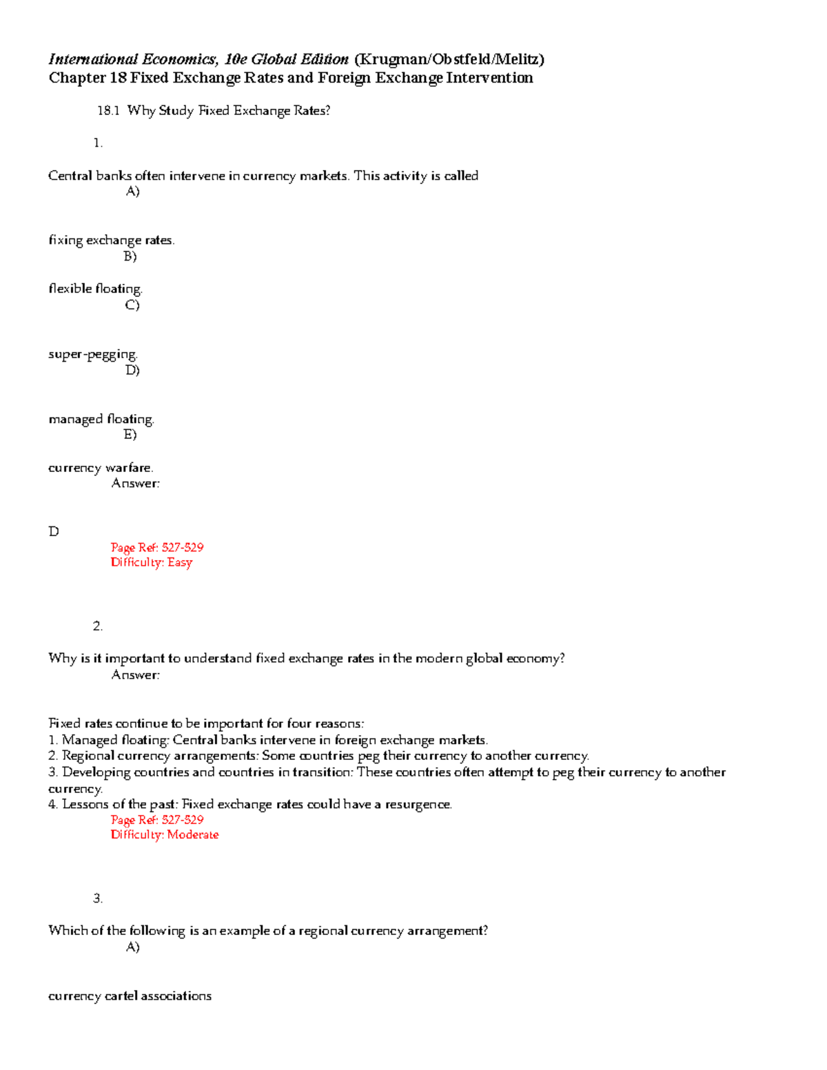 Ch 18 - possible exam questions - International Economics, 10e Global ...