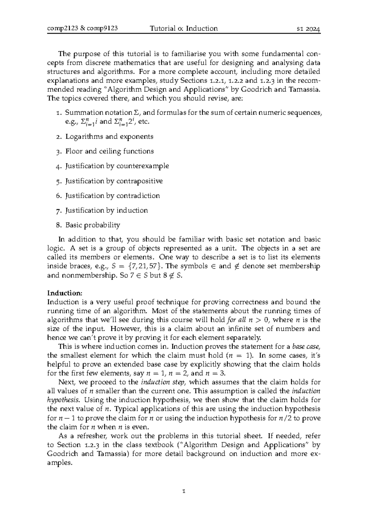 Week 0 - Induction - comp2123 & comp9123 Tutorial 0 : Induction s1 2024 The purpose of this ...