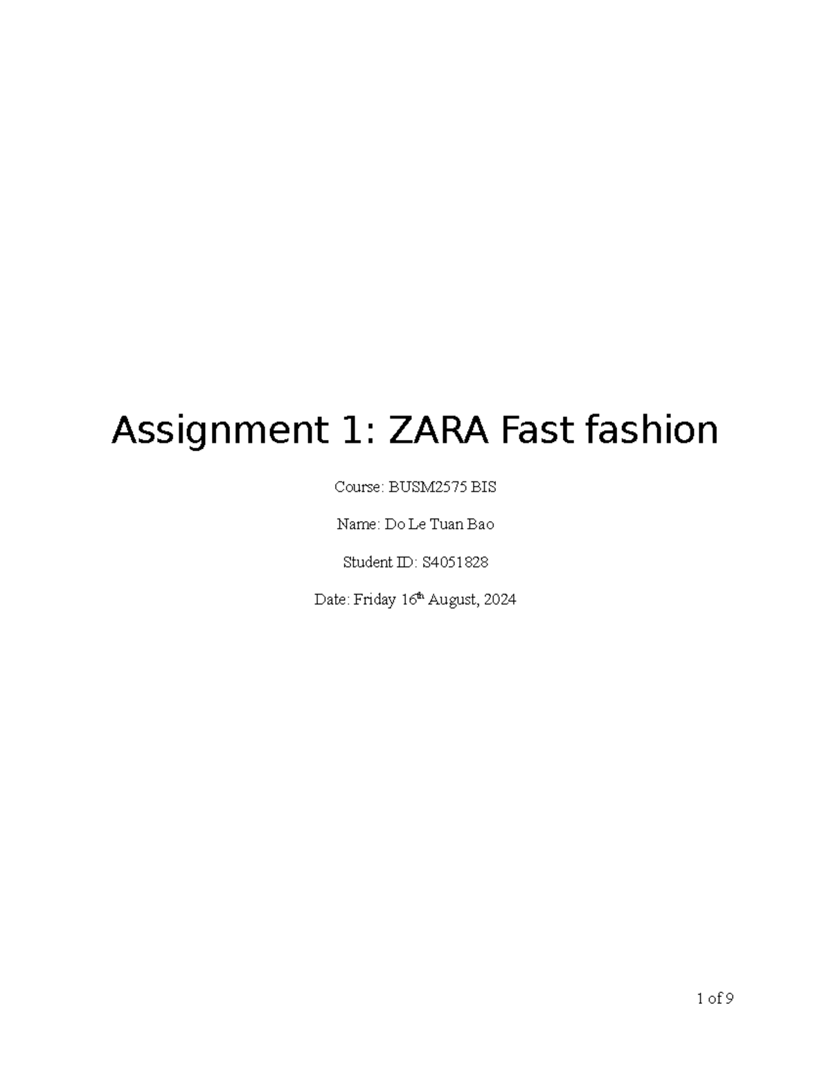 Do Le Tuan Bao - S4051828 - Assessment 1 - Assignment 1: ZARA Fast ...