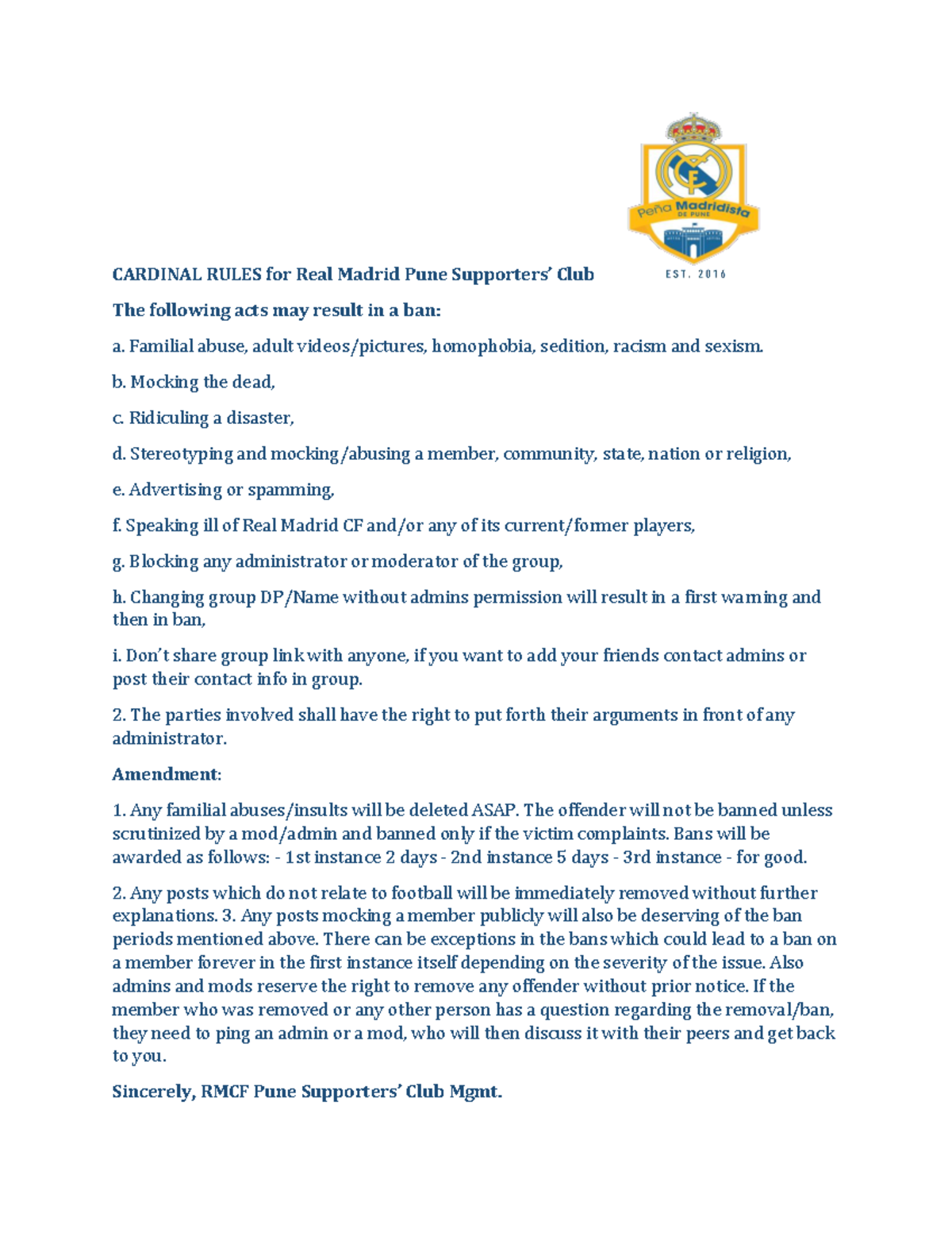 Cardinal Rules for Real Madrid Pune Supporters-1-1-1-1 - CARDINAL RULES ...