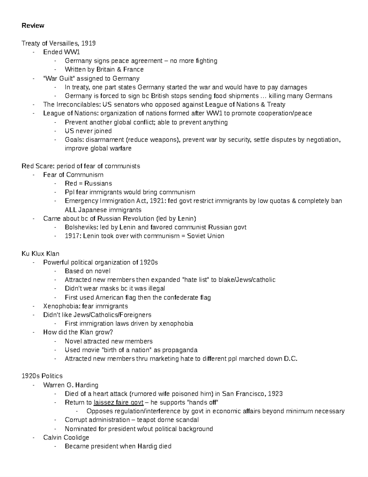 Hist 1302-Exam 2 notes - Topics: treaty of Versailles, irreconcilables ...