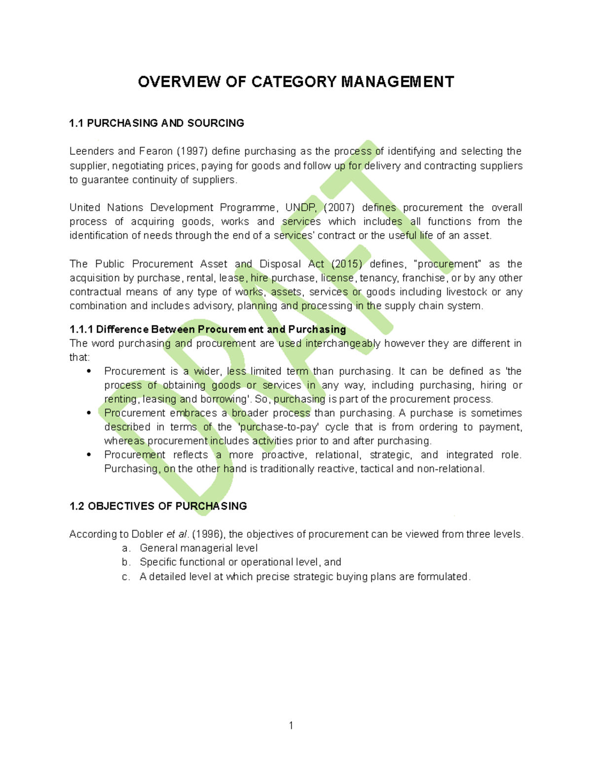 RETAIL MERCHANDISE - OVERVIEW OF CATEGORY MANAGEMENT 1 PURCHASING AND ...