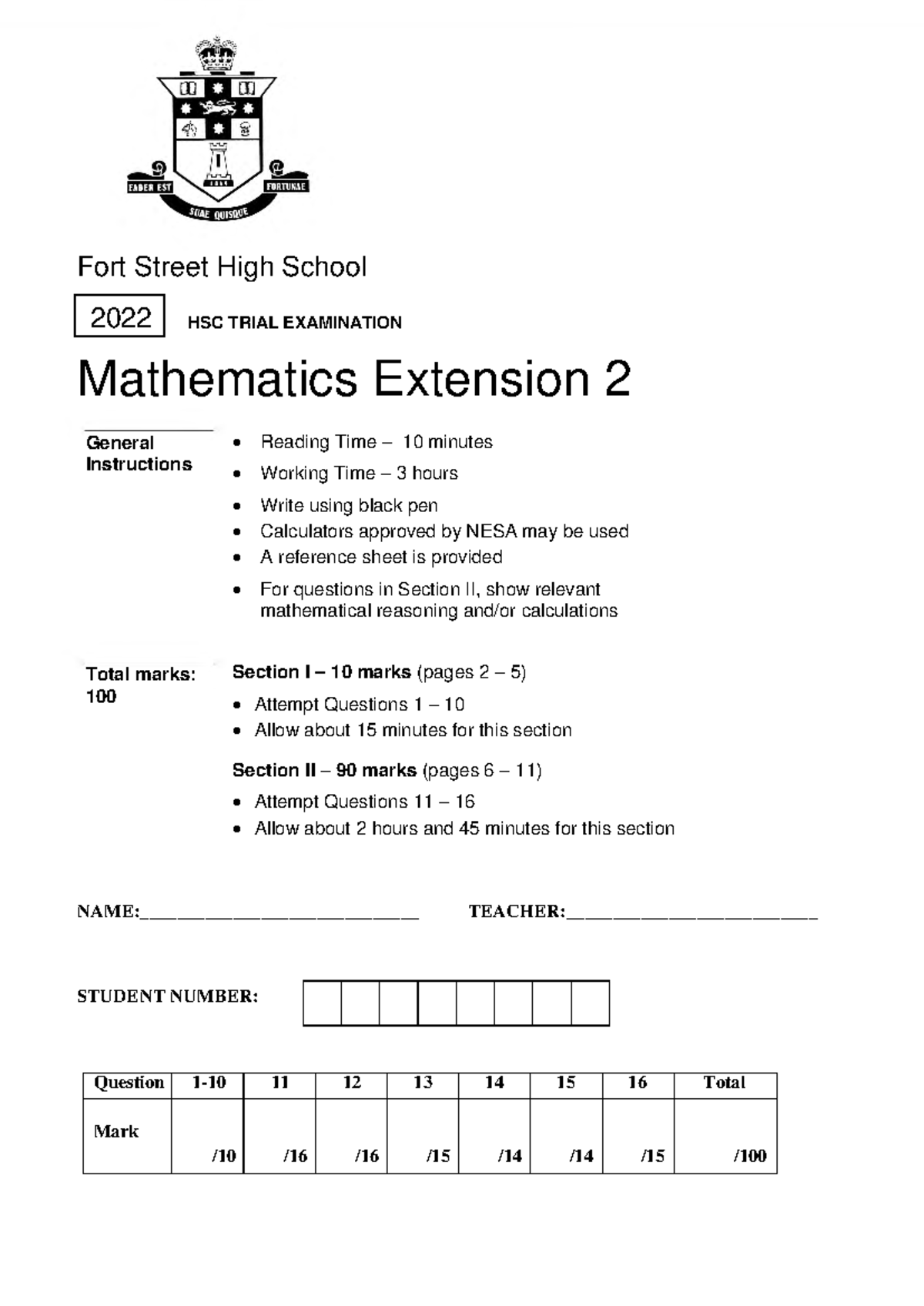 4u 2022 fort st trial paper with solutions 64465 a42e3937 - Fort Street ...