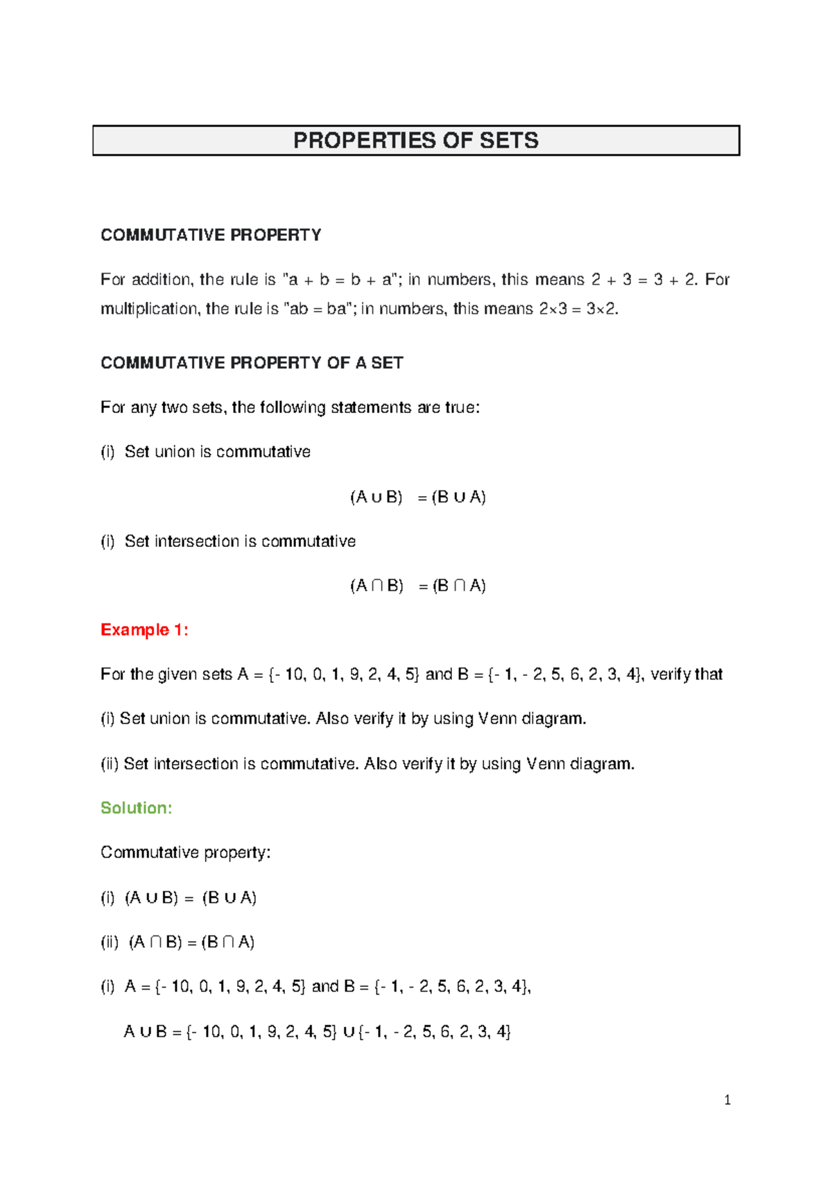 Properties OF SETS - Information technology skills - PROPERTIES OF SETS ...