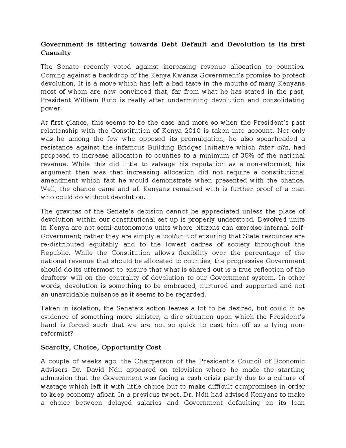 Devolution - Coming against a backdrop of the Kenya Kwanza Government’s promise to protect - Studocu