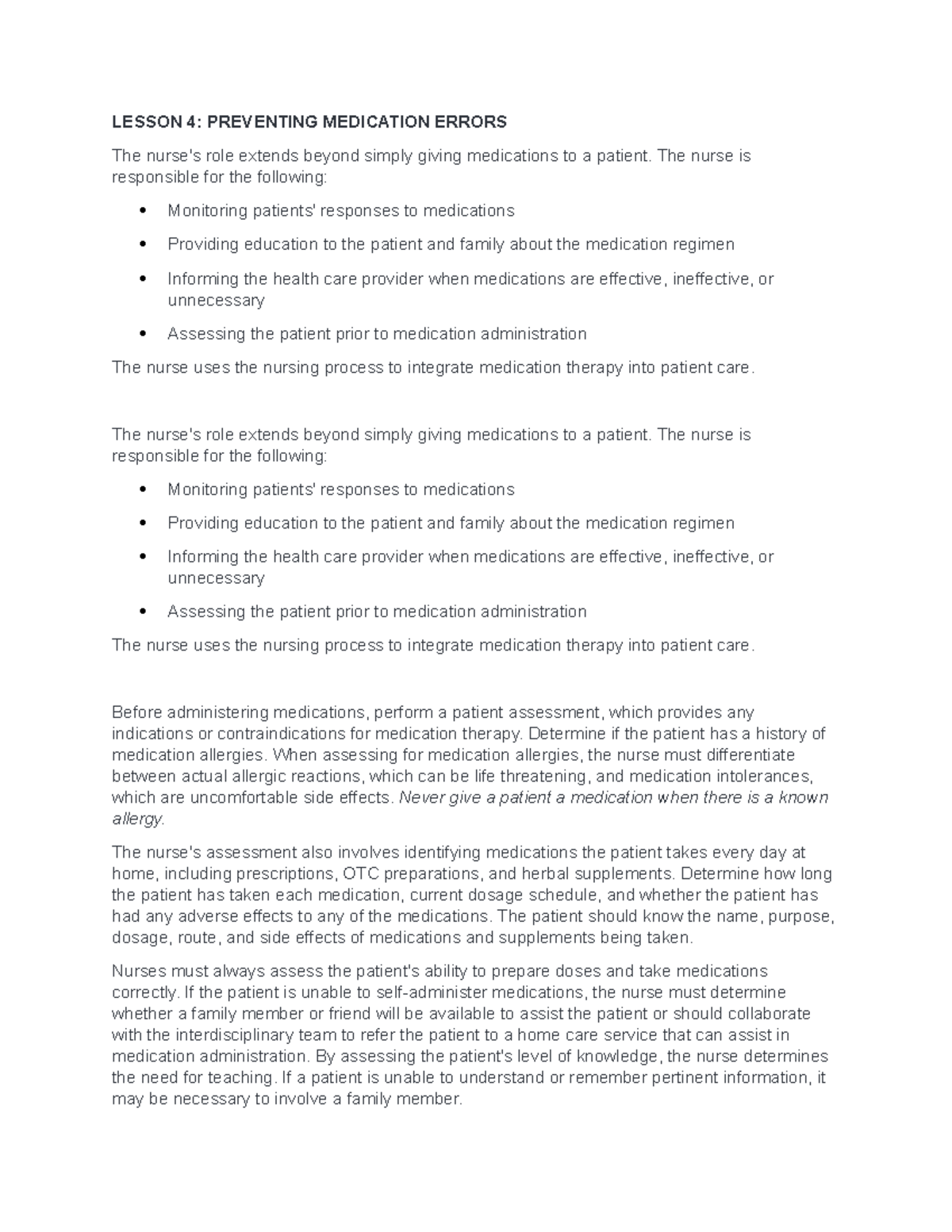 Module 5 Safe Medication Lesson 4 Notes - LESSON 4: PREVENTING ...