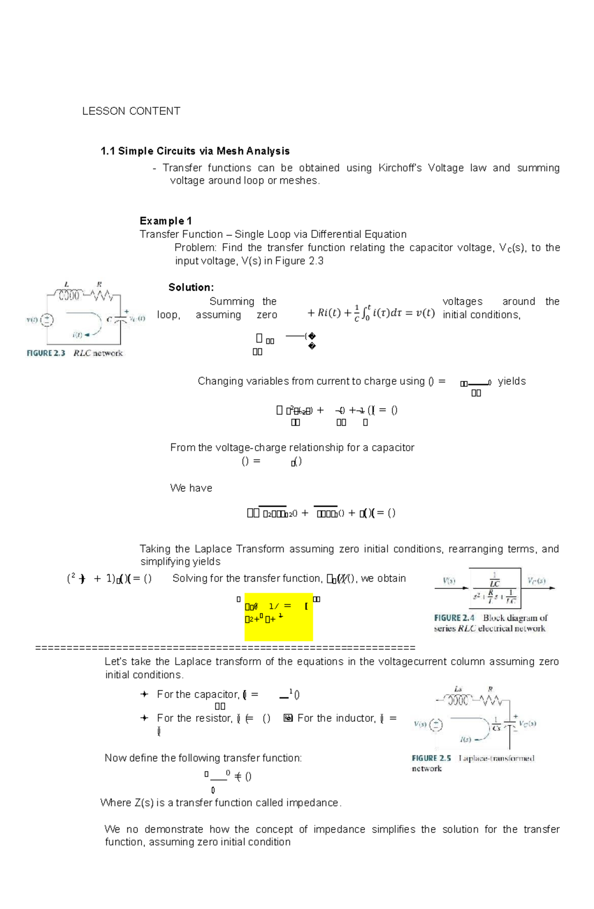 IM 3 Feedback and Control System - LESSON CONTENT 1 Simple Circuits via Mesh Analysis - Transfer ...
