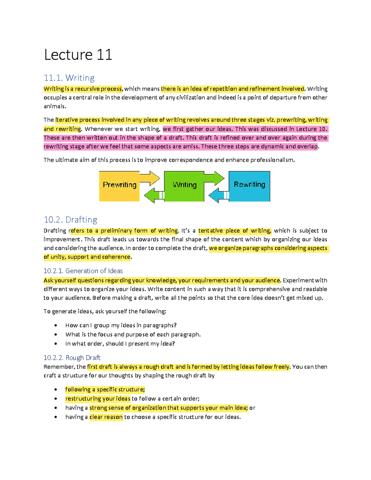 HUM102 Handouts Lecture 11 - Lecture 11 11. Writing Writing is a ...