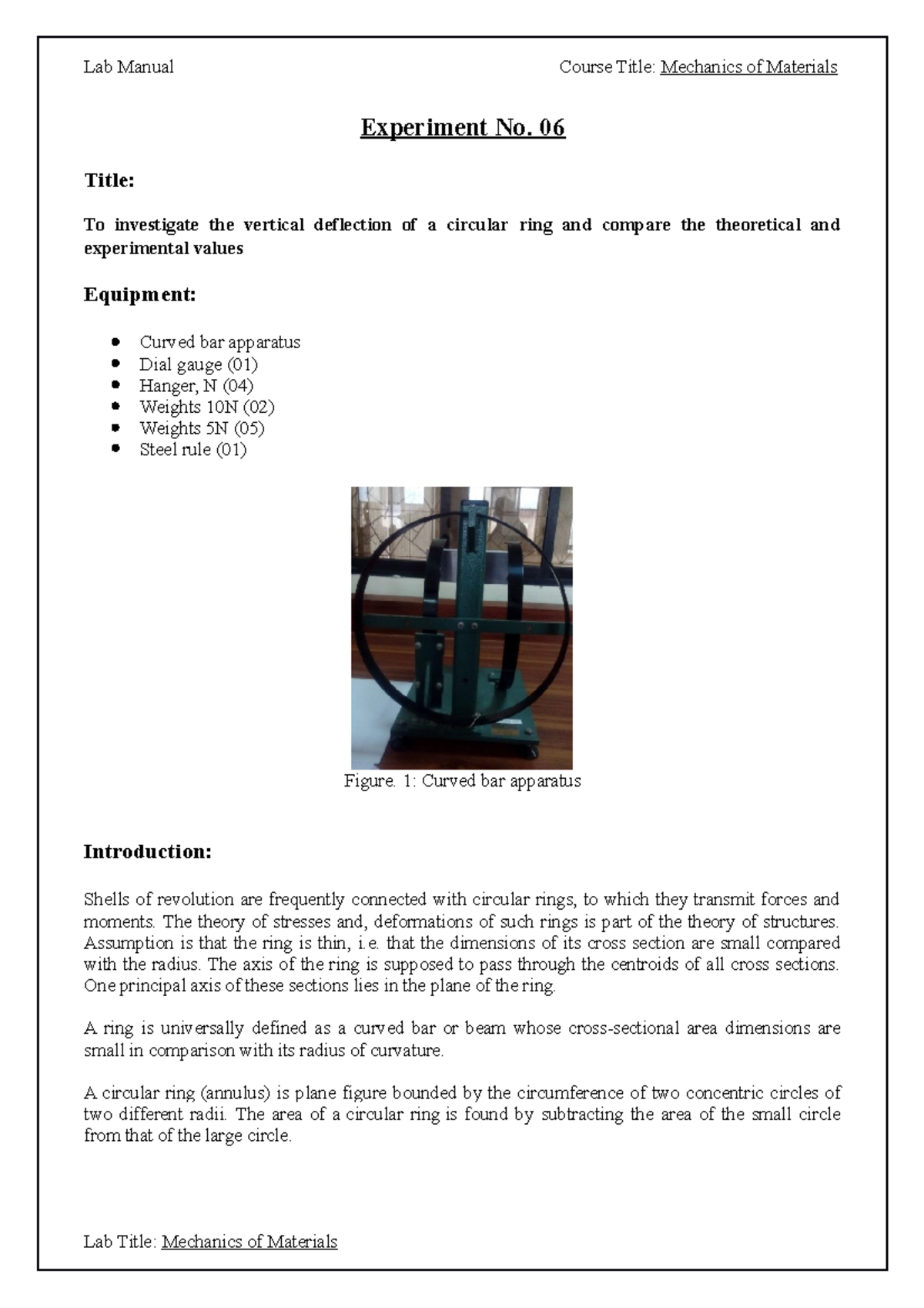 Lab 6 - lab 6 - Experiment No. 06 Title: To investigate the vertical ...