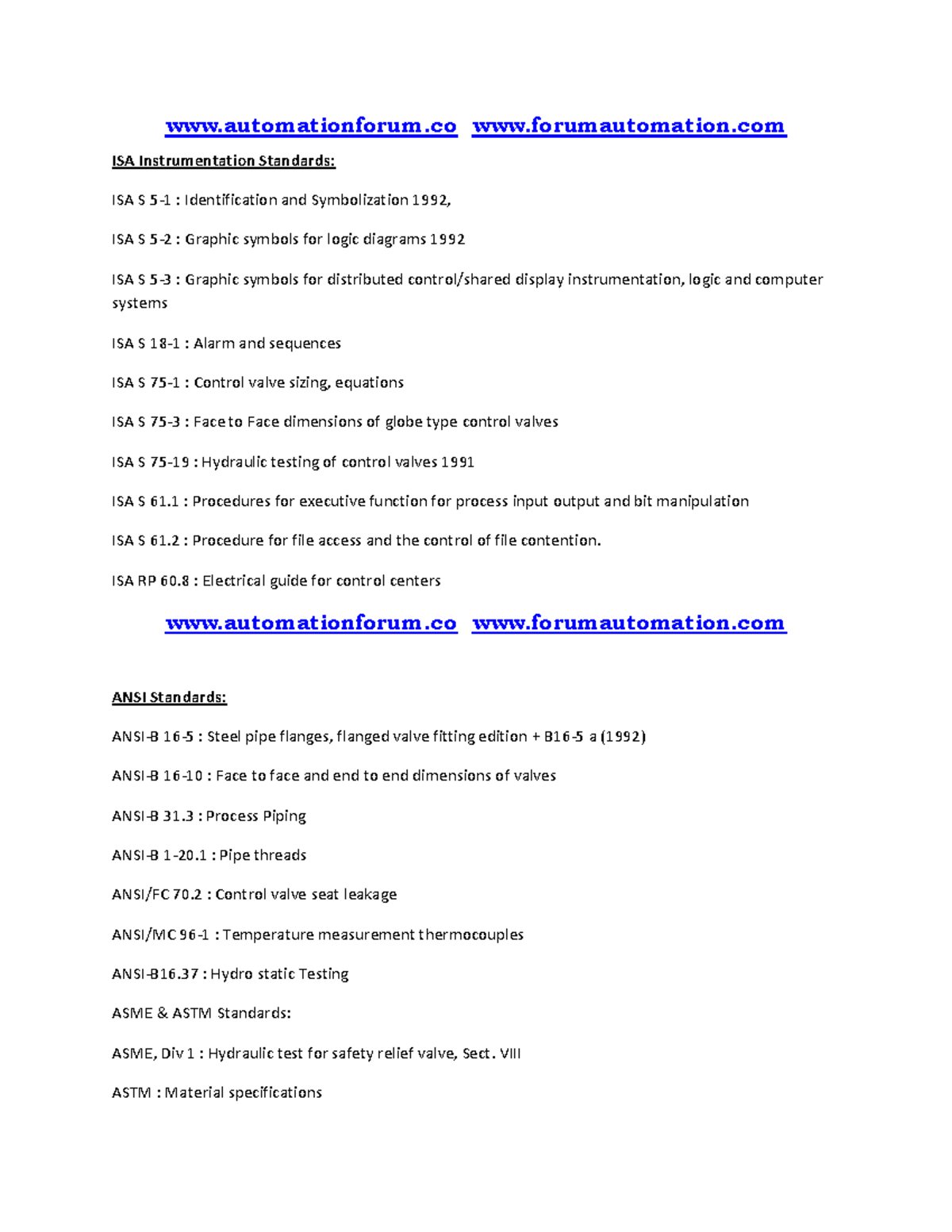 Instrumentation-Standards - automationforum forumautomation ISA ...