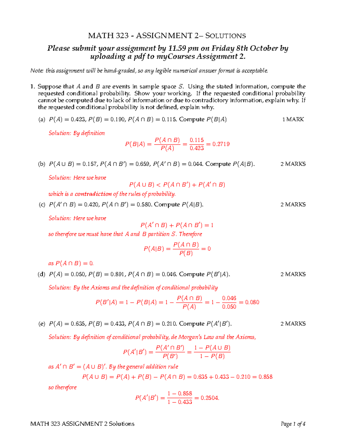 Math323-2021 - Assign 2 - ANSWERS - MATH 323 - ASSIGNMENT 2± SOLUTIONS ...