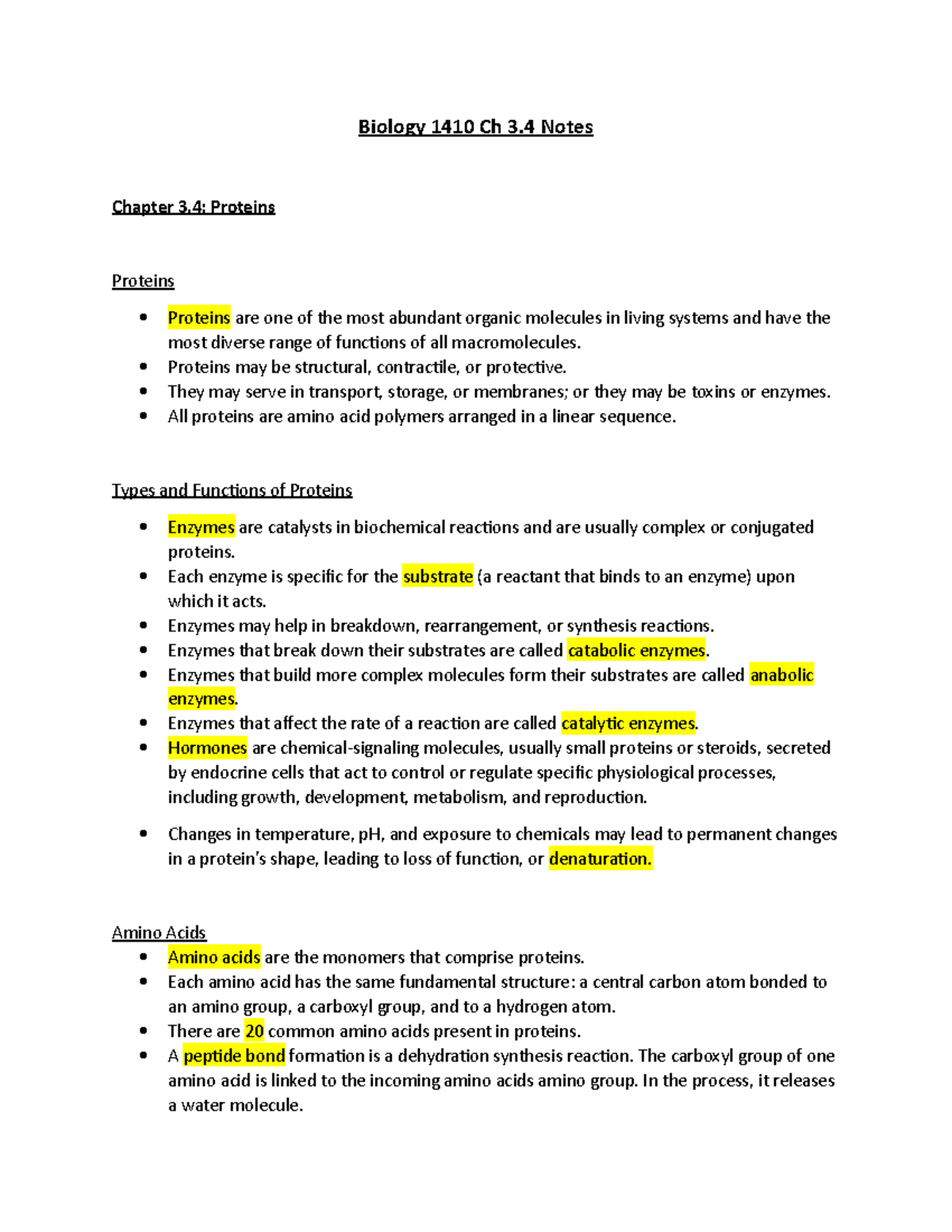 Ch 3.4 Bio Notes - BIO 1410 - CNM - Studocu
