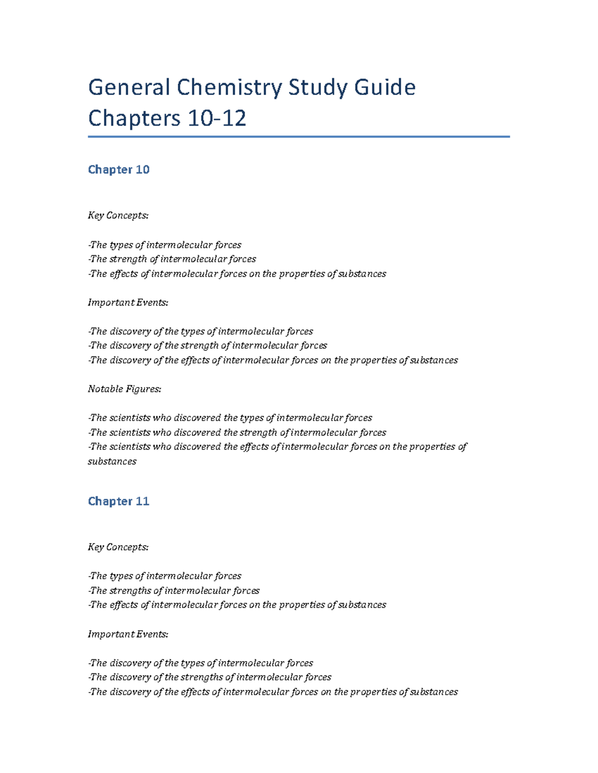 General Chemistry Study Guide Chapters 10-12 - General Chemistry Study ...