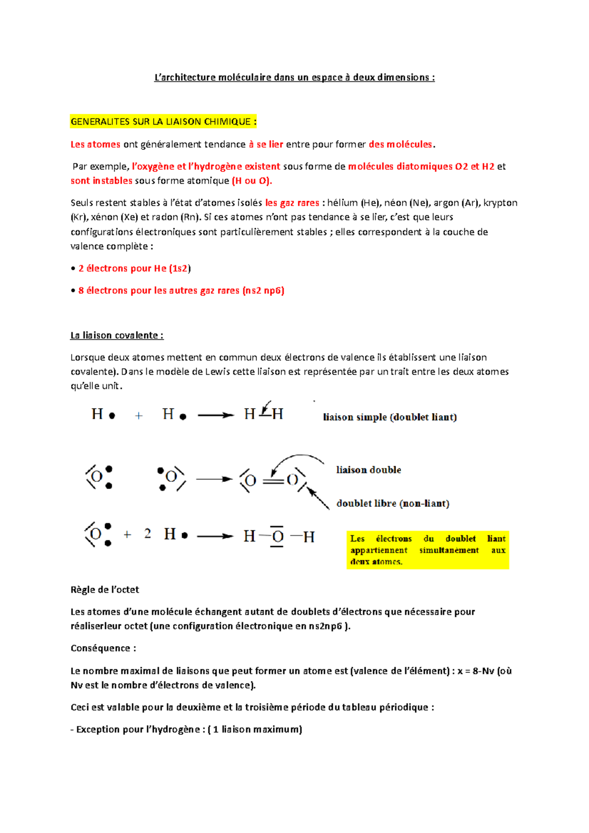 Modele de Lewis et Vsepr - L’architecture moléculaire dans un espace à ...