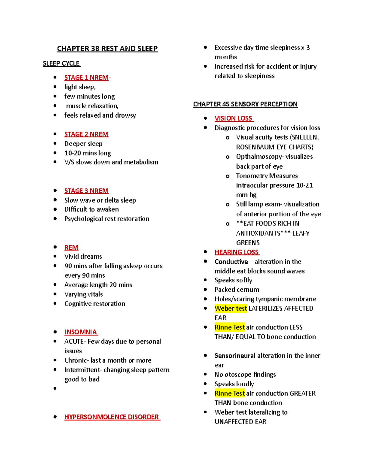 Notes WEEK 4 - CHAPTER 38 REST AND SLEEP SLEEP CYCLE STAGE 1 NREM ...