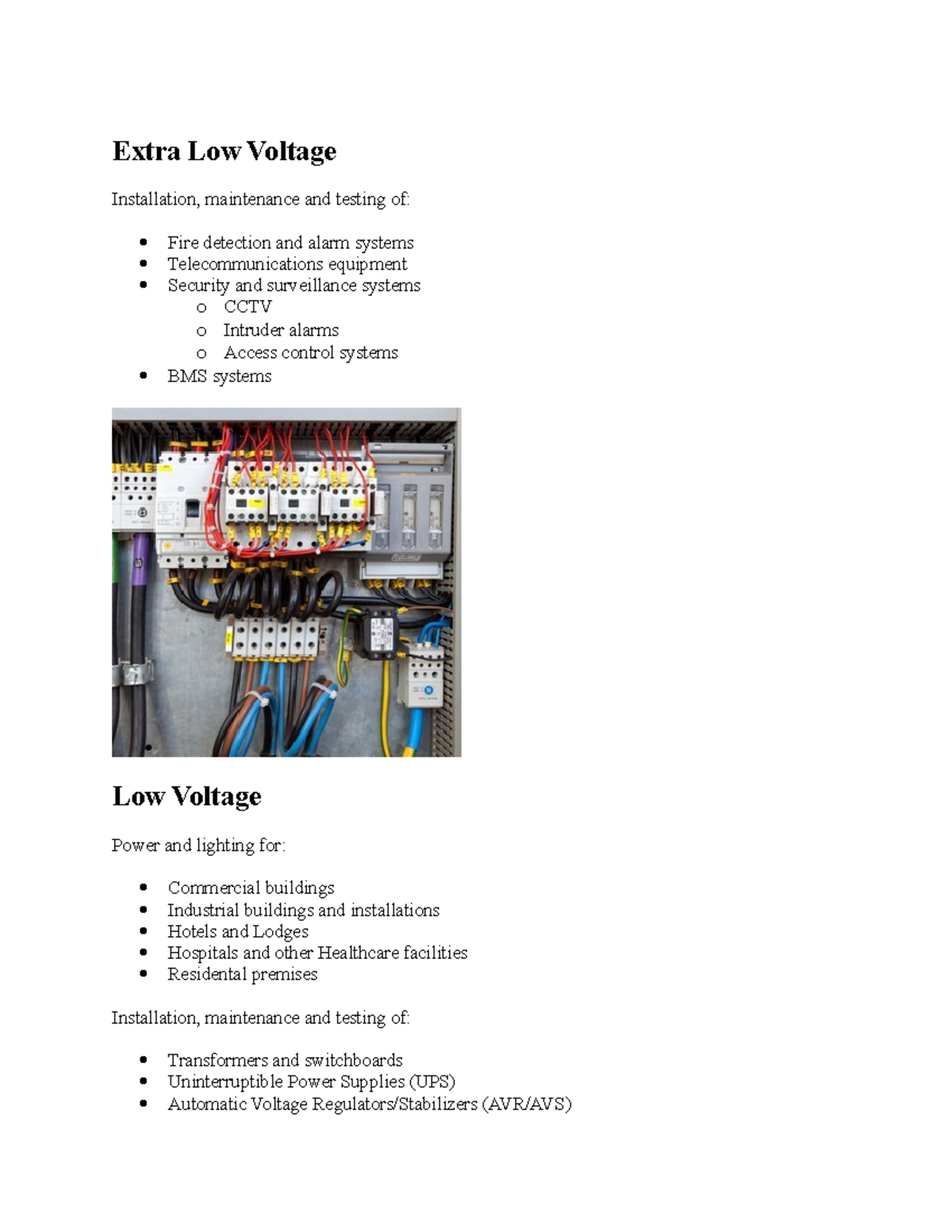Extra Low Voltage repor - Extra Low Voltage Installation, maintenance ...
