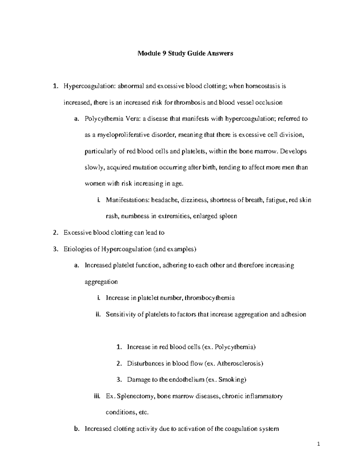 Module 9 Study Guide Answers - Module 9 Study Guide Answers Hypercoagulation: abnormal and ...