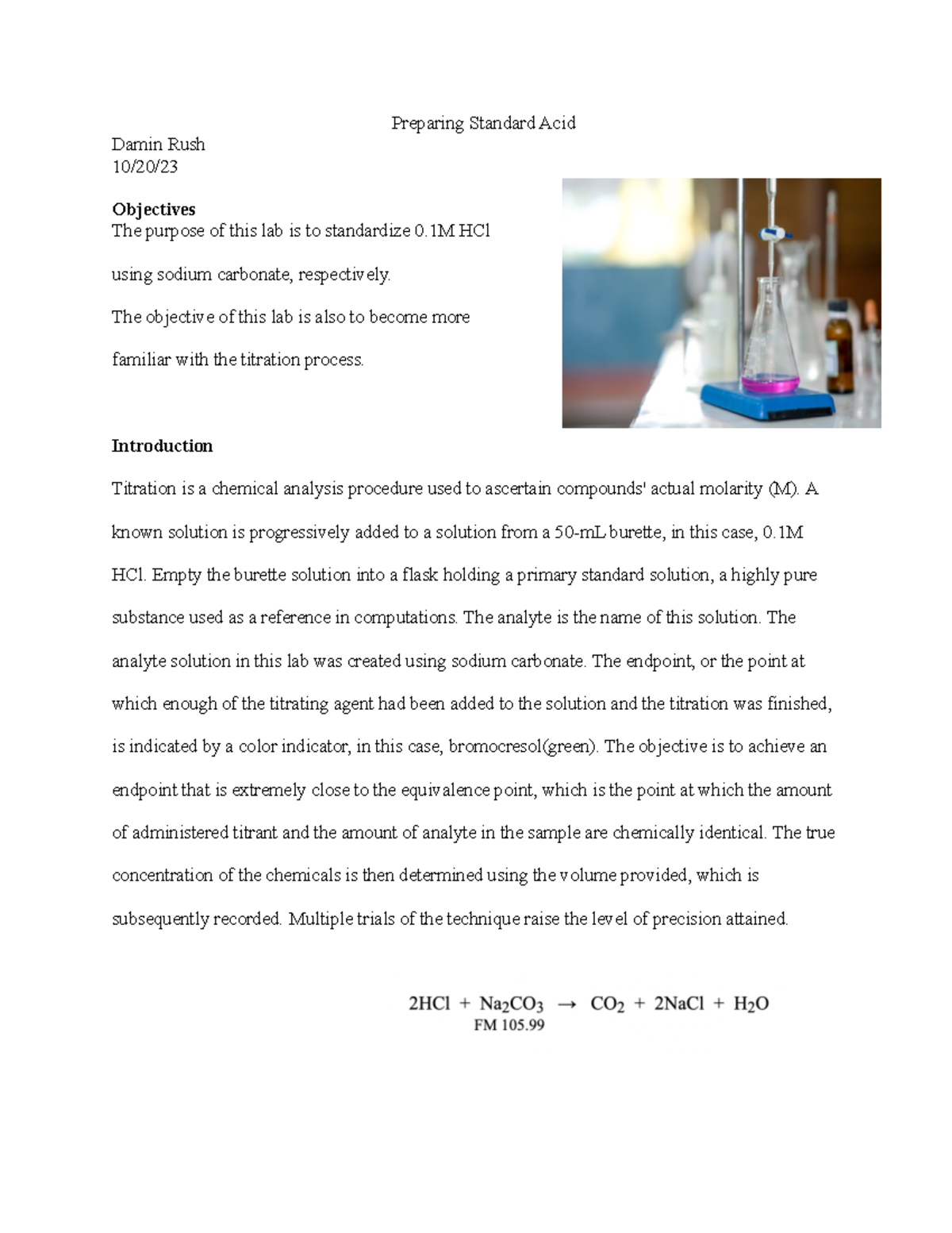 Preparing standard acid - Preparing Standard Acid Damin Rush 10 /2 0 ...