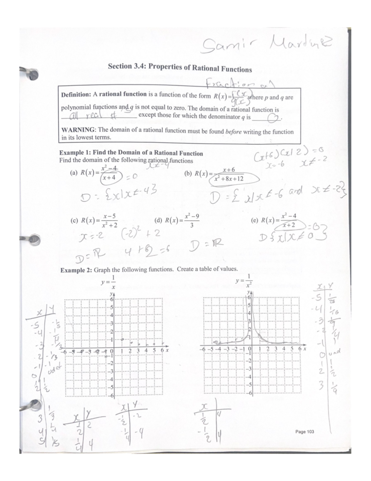 Section 3.4 Properties of Rational Functions - Samir Martinez Section 3 ...