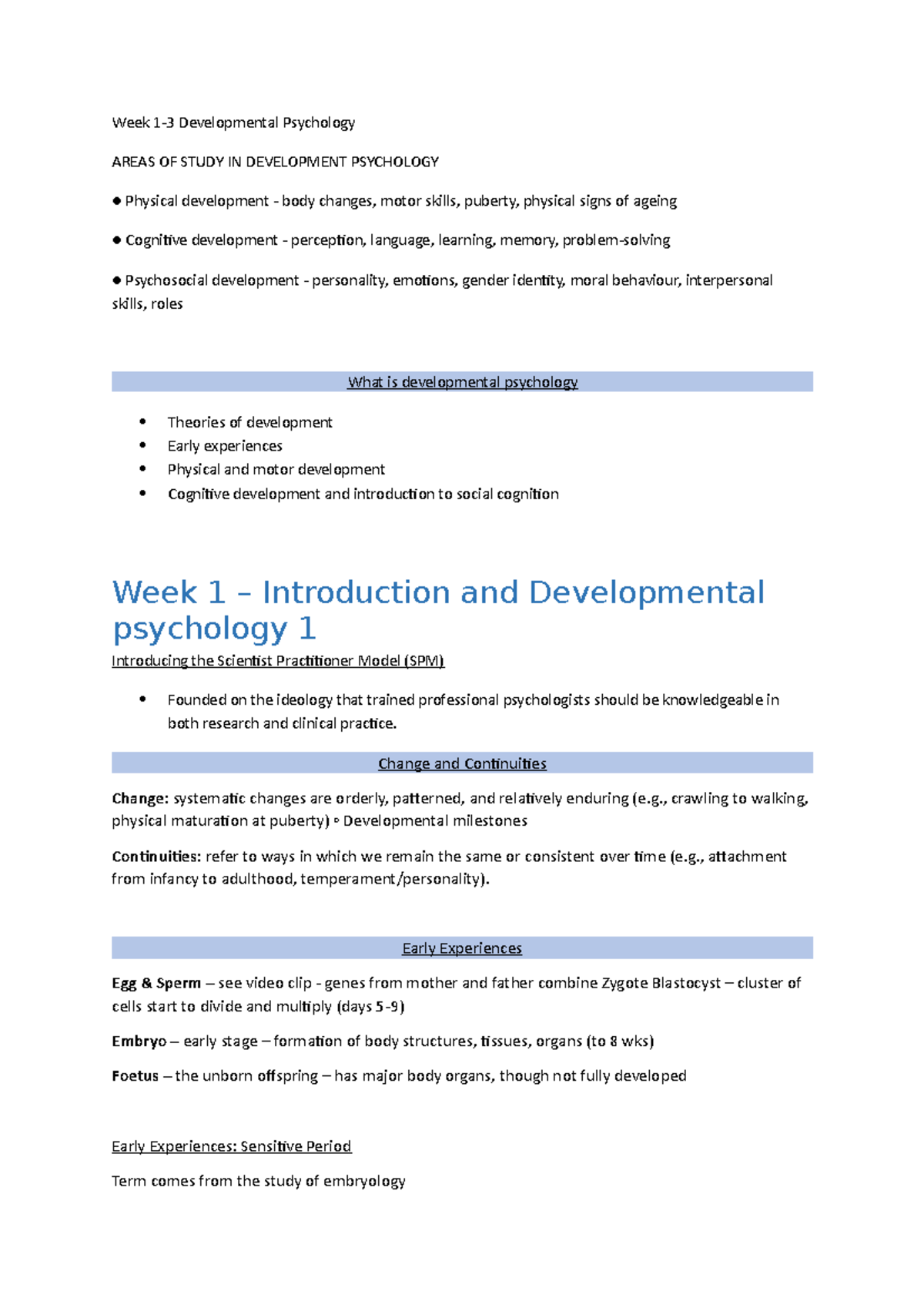 WK1 - 3 developmental psychology - Week 1-3 Developmental Psychology ...