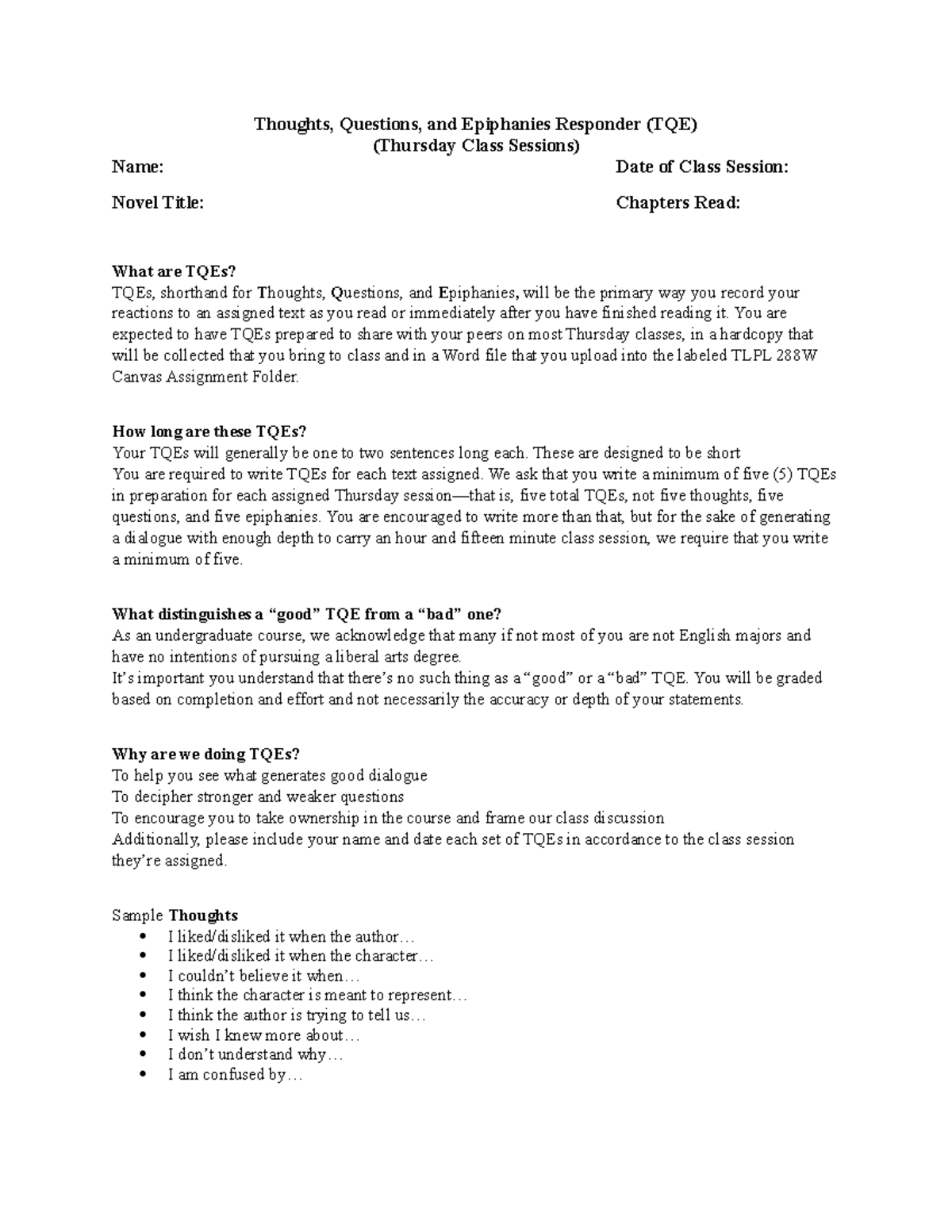 288W TQE - TQE - Thoughts, Questions, and Epiphanies Responder (TQE ...