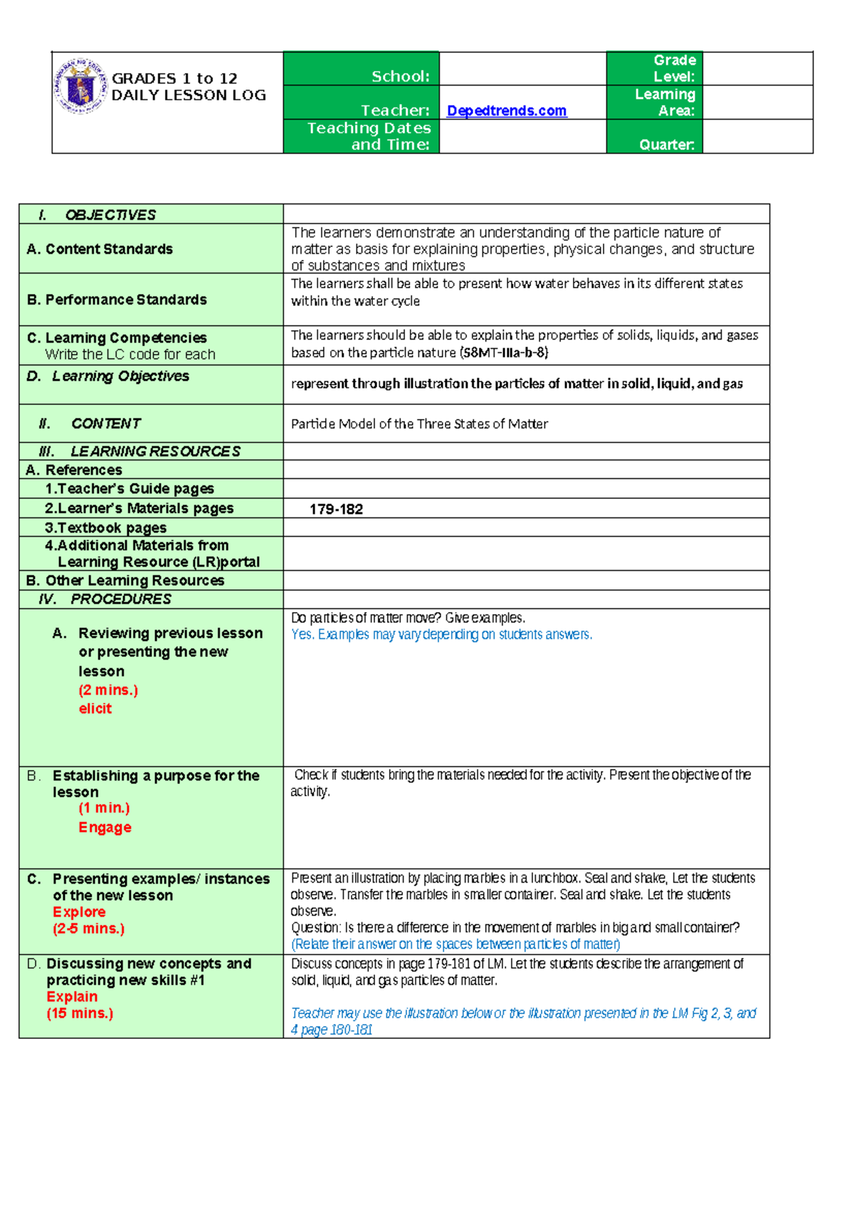 SCIENCE AGHAM JUNIR HIGH SCHOOL - GRADES 1 to 12 DAILY LESSON LOG ...
