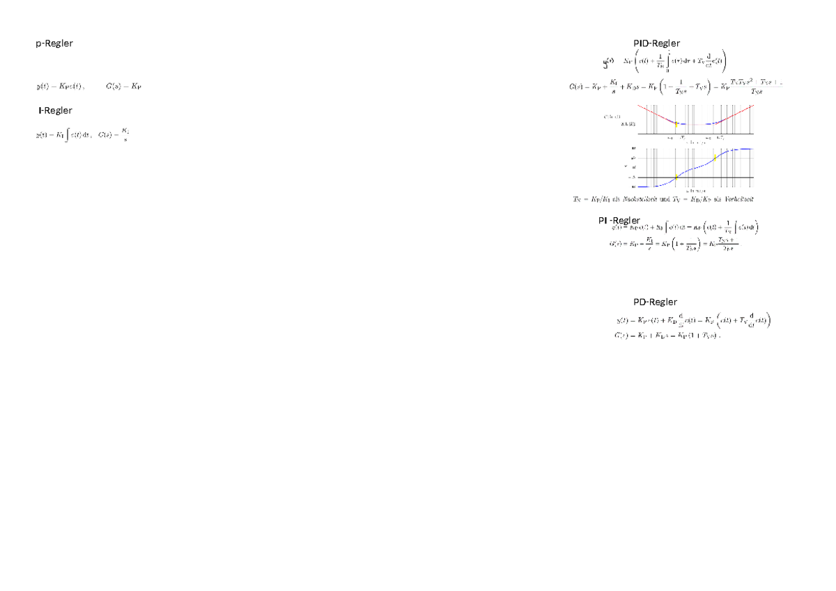 Formel Regelungstechnik - p-Regler PID-Regler I-Regler PI -Regler PD ...