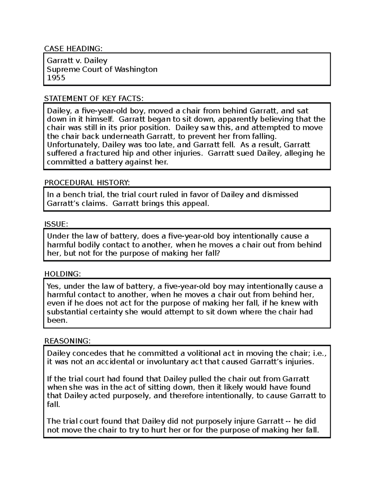 Adams v. Bullock brief - CASE HEADING: Garratt v. Dailey Supreme Court ...