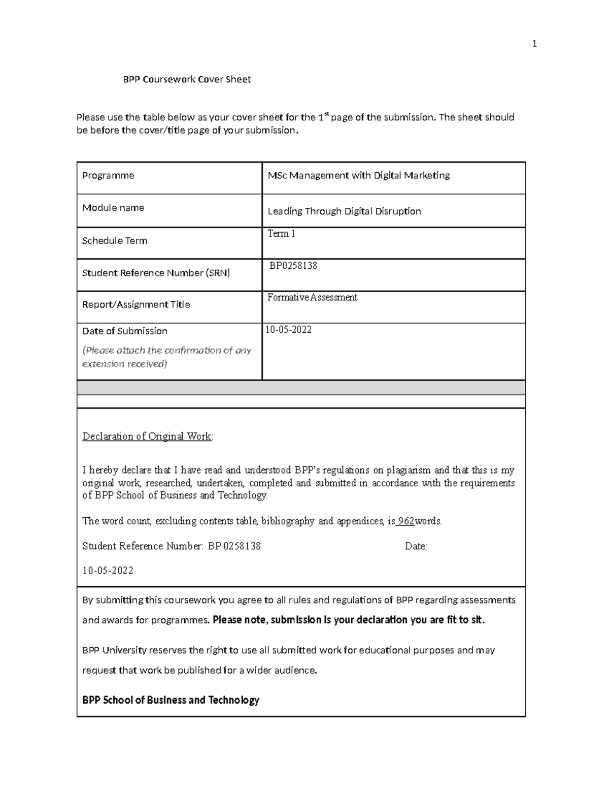 Leading - formative assignment 1000 words in this assignment I covered every part which - BPP ...
