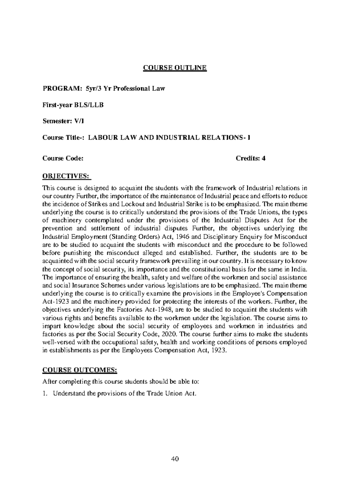 Sem-1 LLB Syllabus - COURSE OUTLINE PROGRAM: 5yr/3 Yr Professional Law ...