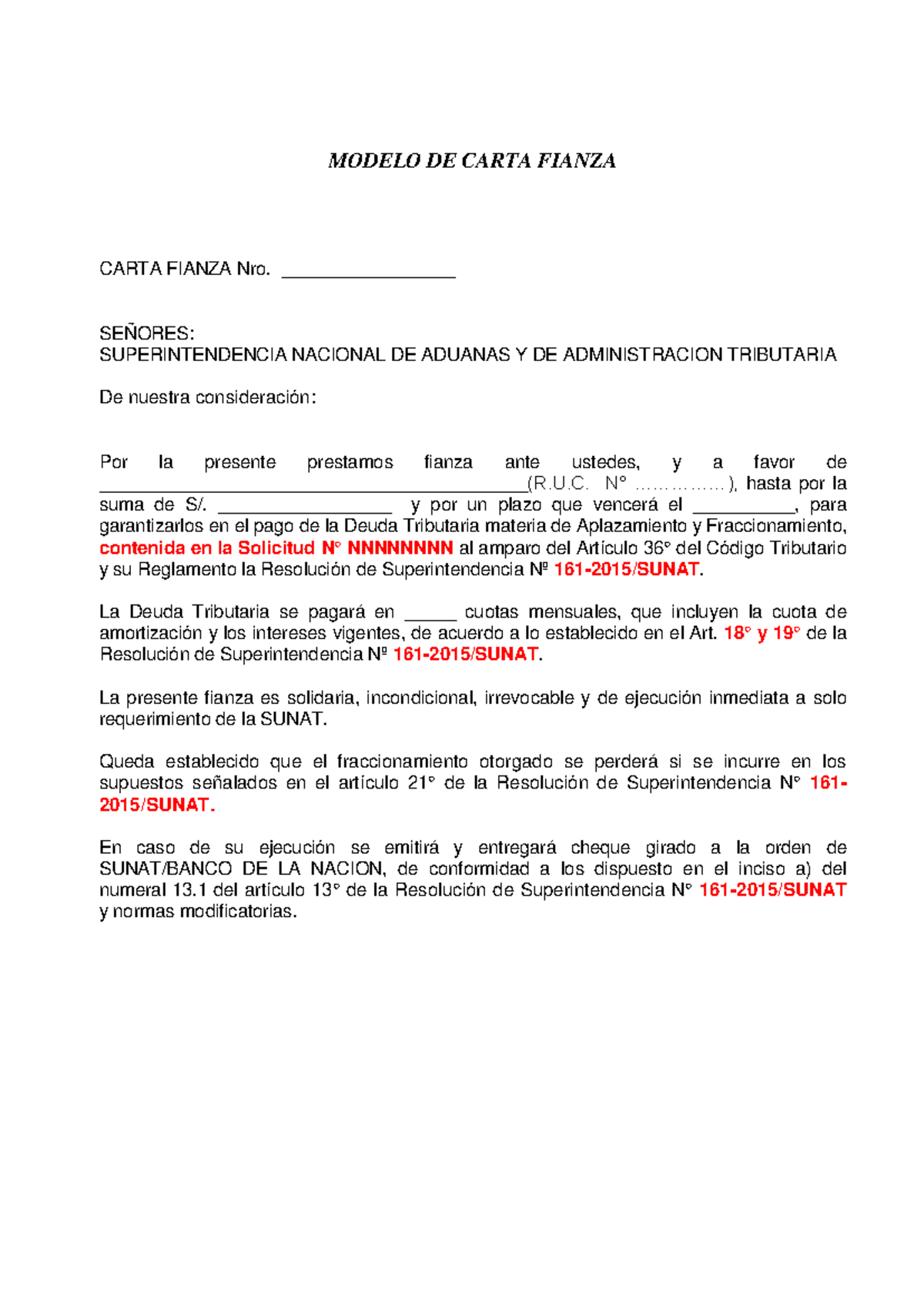 Carta fianza - tutorial - MODELO DE CARTA FIANZA CARTA FIANZA Nro ...