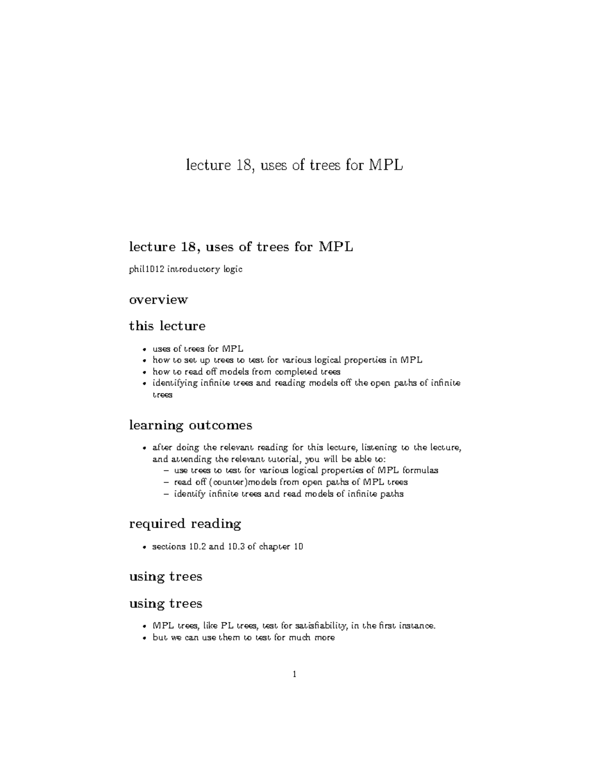 18 uses of trees for MPL handout - lecture 18, uses of trees for MPL lecture 18, uses of trees ...