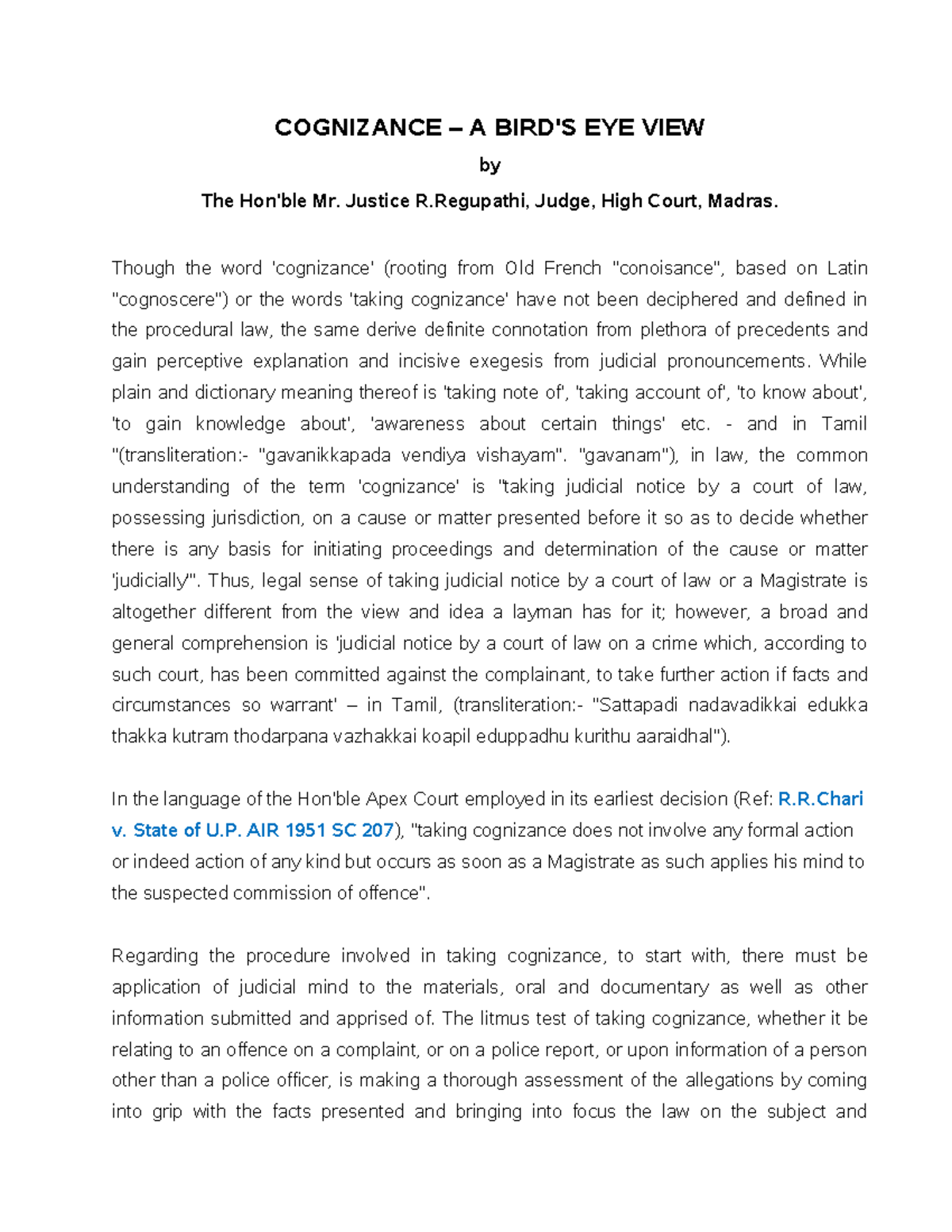 Cognizance birds eye RRJ - COGNIZANCE – A BIRD'S EYE VIEW by The Hon ...