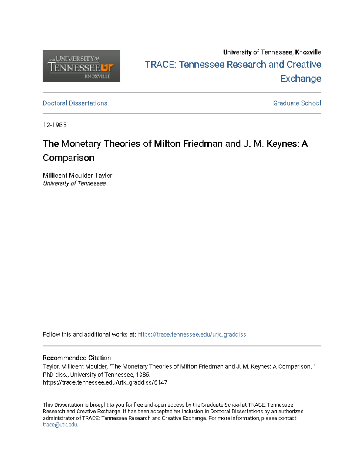 The Monetary Theories of Milton Friedman and J. M. Keynes A Comp ...