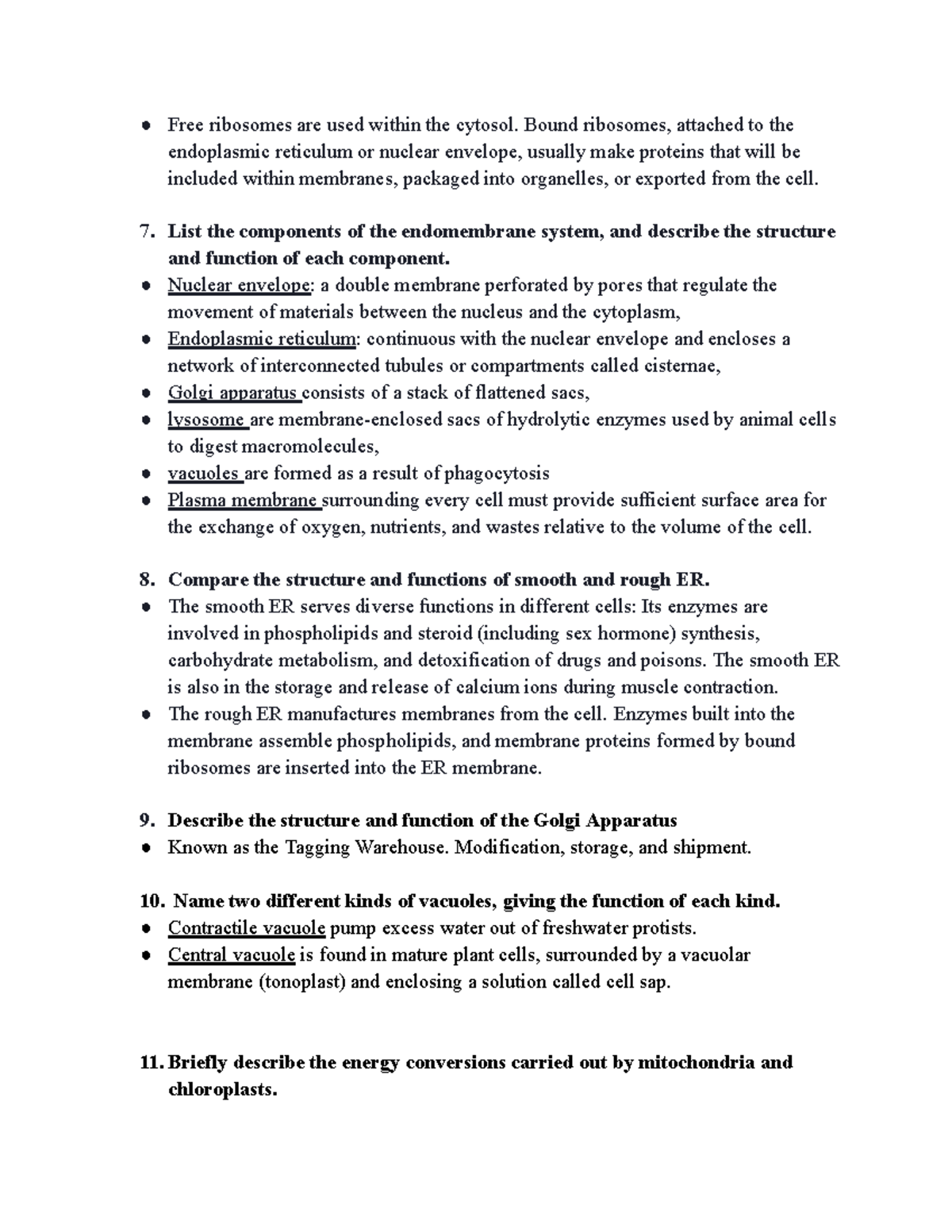 General Biology I Chapter 6 (A Tour of the Cell) Part 3 - Free ...