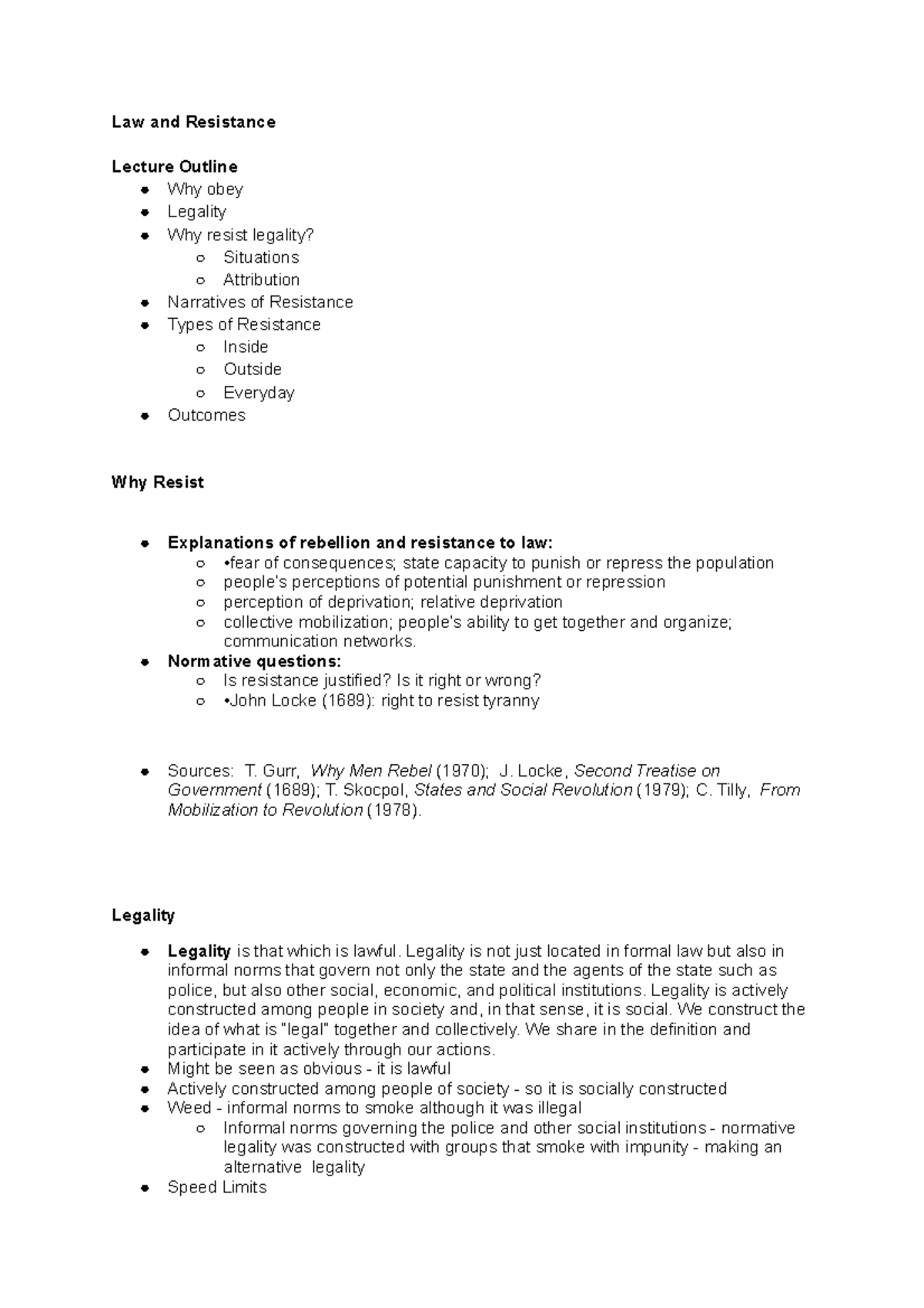 SOSC 3375 Mar 12 - Law and Resistance Lecture Notes - Law and ...