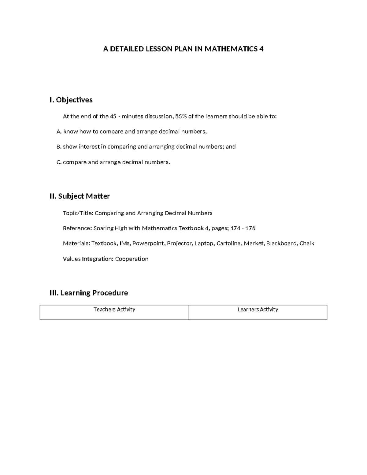 LP for Pre Demo in Math - demo lesson plan - A DETAILED LESSON PLAN IN ...