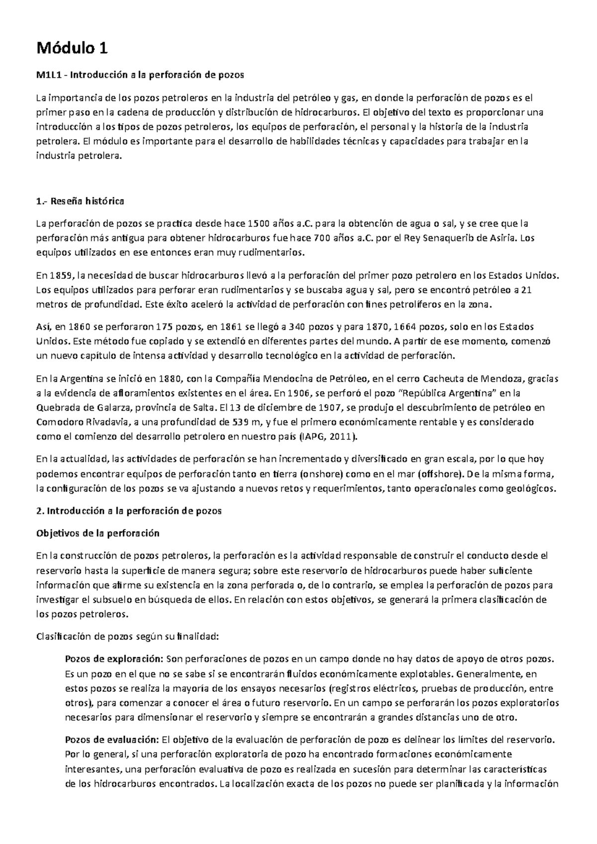 Resumen Primer Parcial Perforación THI001 M1 y M2 - Módulo 1 M1L1 - Introducción a la ...