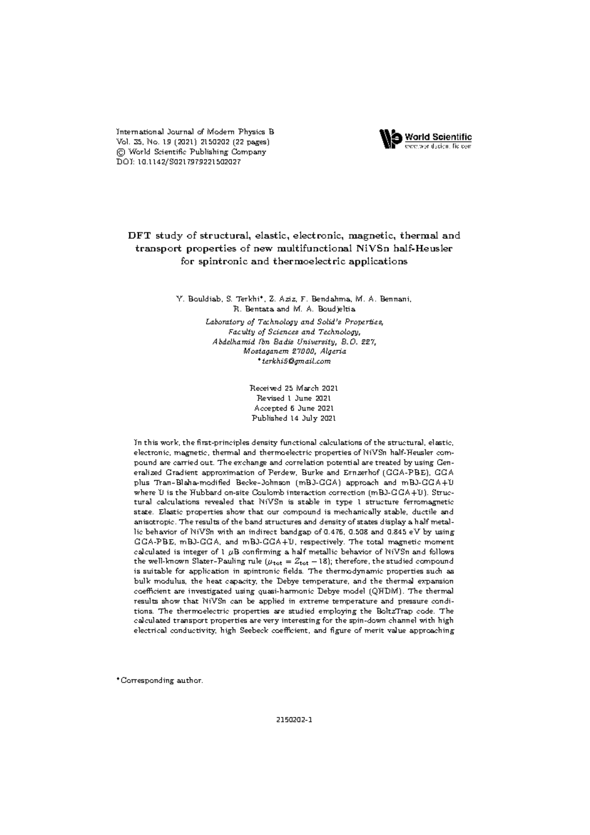 TOTTEL TO IMPRES - FA International Journal of Modern Physics B Vol. 35 ...