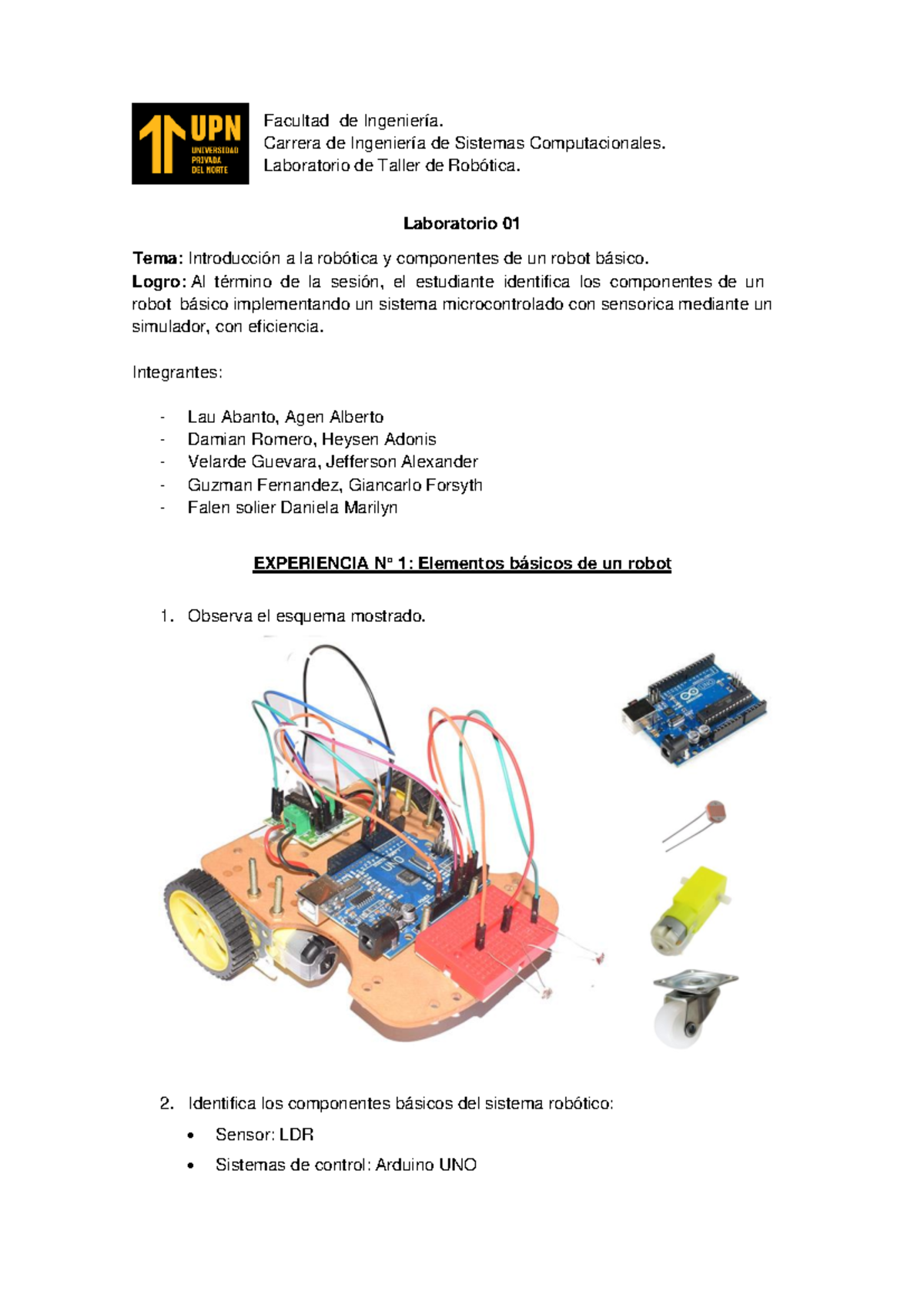 Actividad de laboratio 1 - Taller de robotica - Facultad de Ingeniería ...