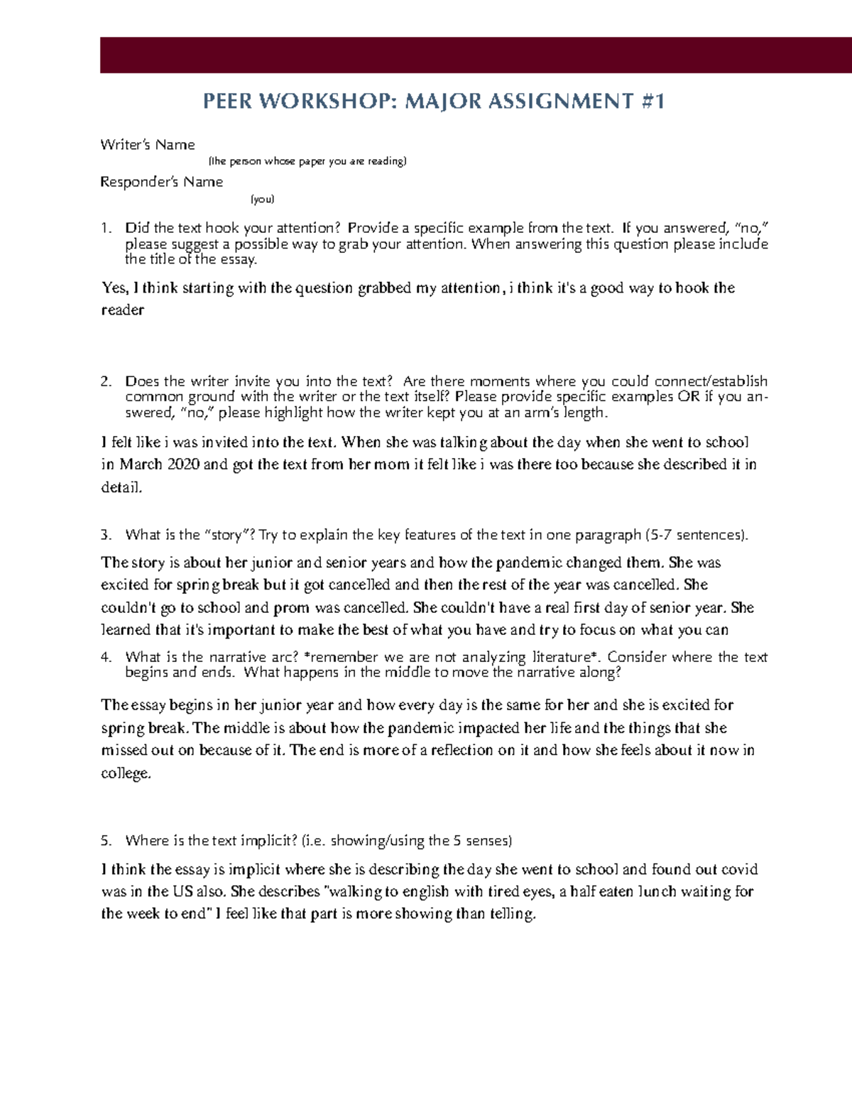 Peer Workshop Major Assignment 1 - PEER WORKSHOP: MAJOR ASSIGNMENT ...