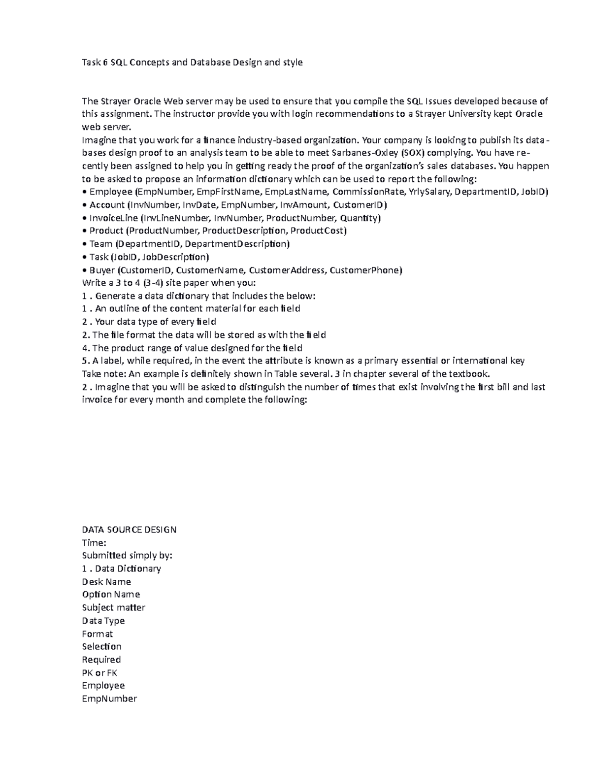 Assignment 6 Sql Concepts And Database Design 1 Task 6 Sql Concepts And Database Design And
