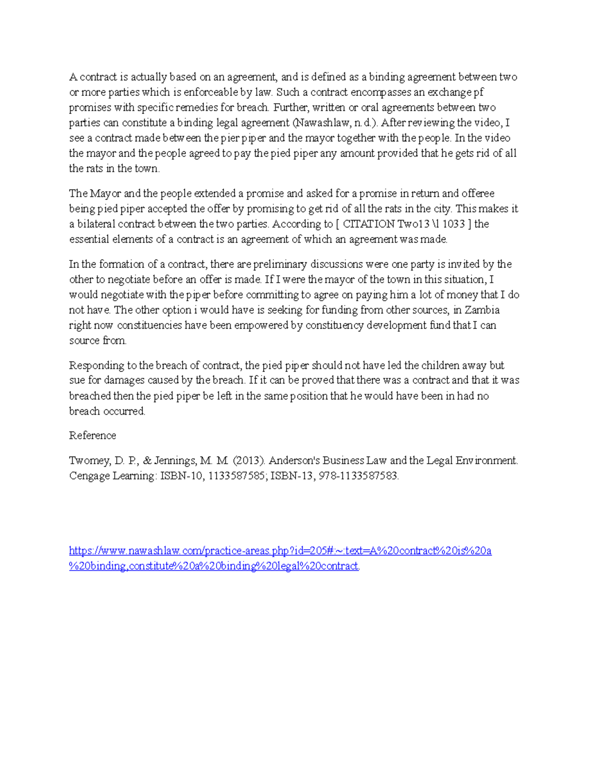 Module 4 Discussion - A contract is actually based on an agreement, and ...